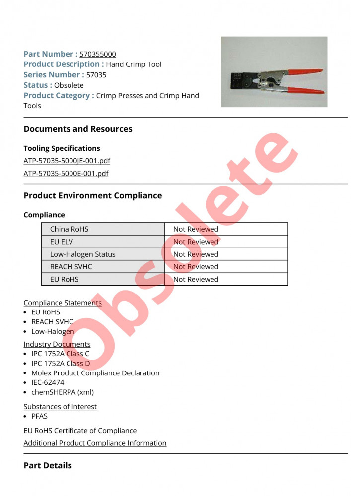 Molex 57035 tooling specification document preview, page 1