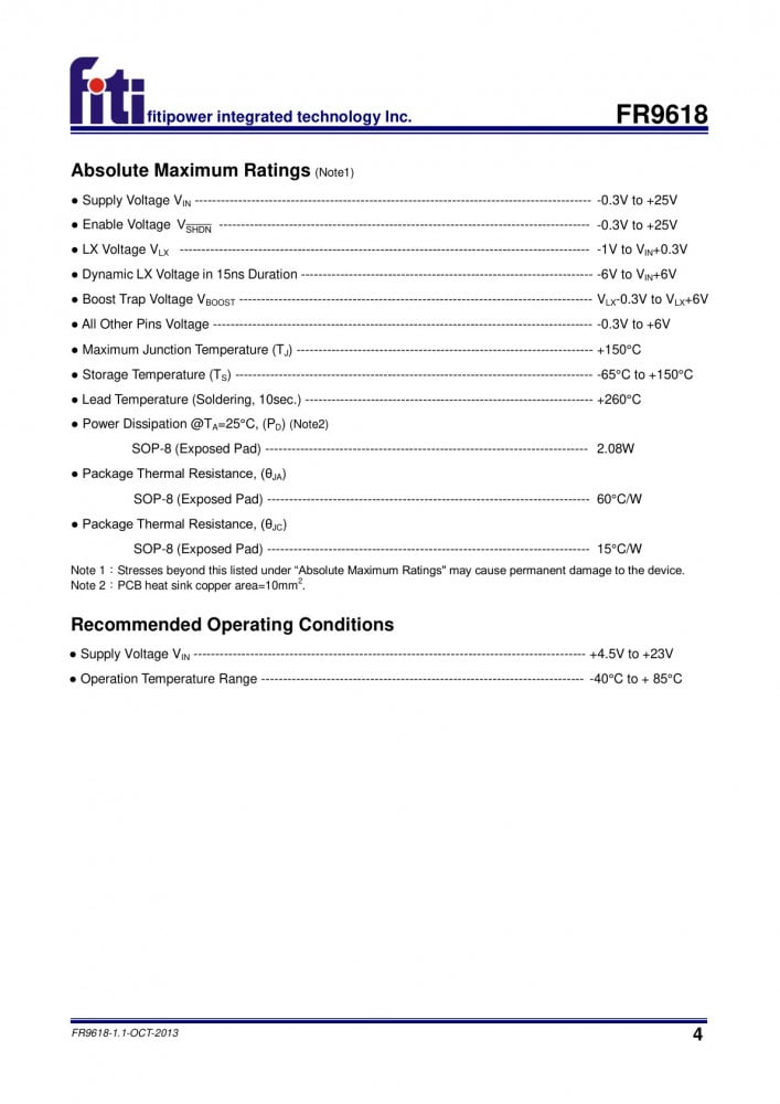 FR9618 datasheet page 4
