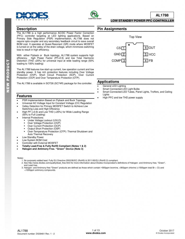 AL1788W6-7 datasheet page 1