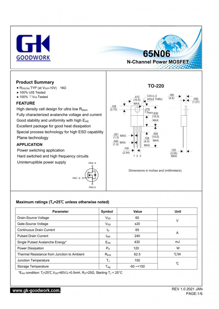65N06 datasheet page 1