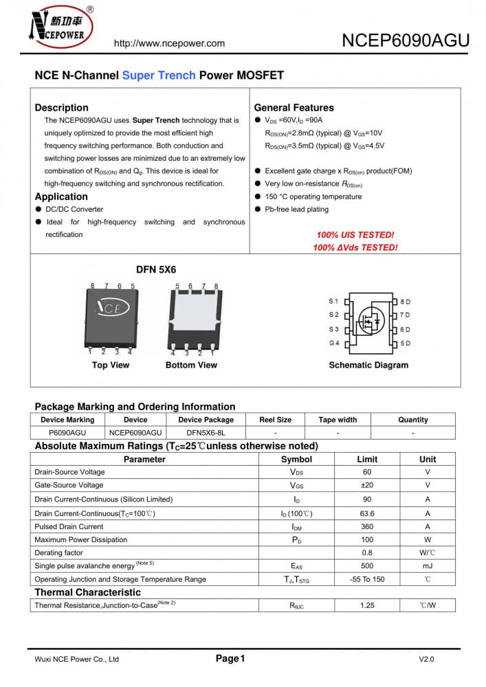 NCEP6090AGU datasheet page 1