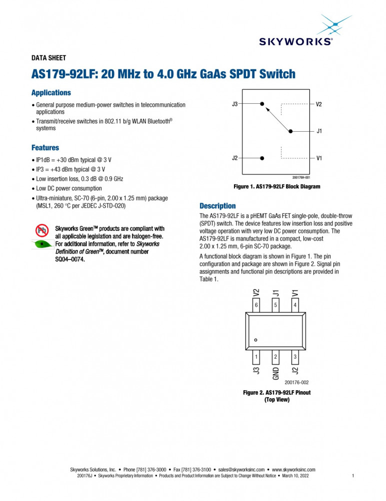 AS179-92LF datasheet page 1