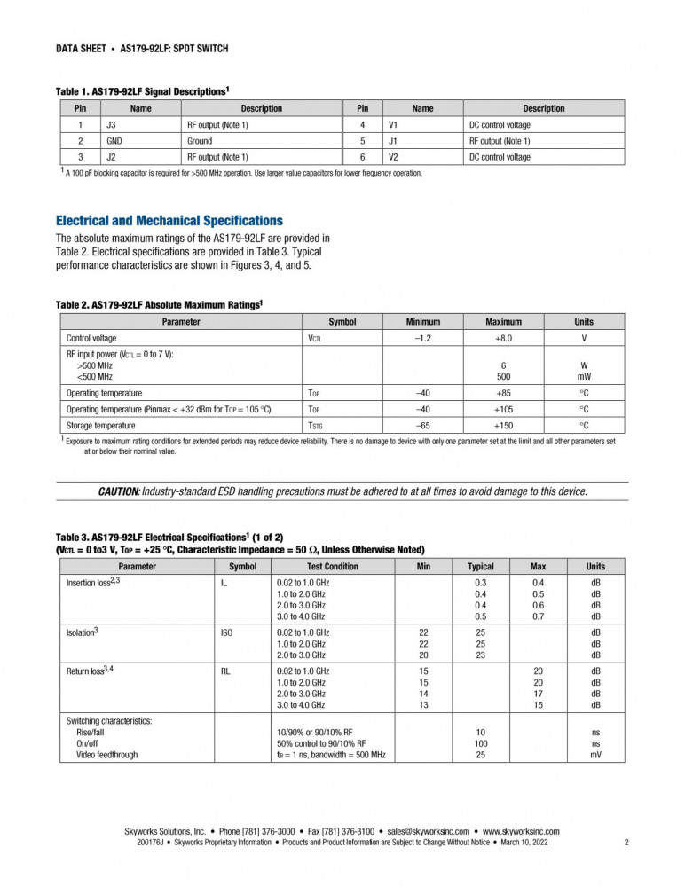 AS179-92LF datasheet page 2