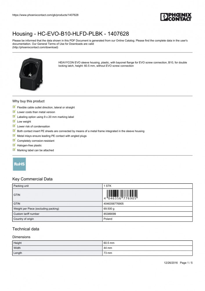 Phoenix Contact 1407628 technical document page 1