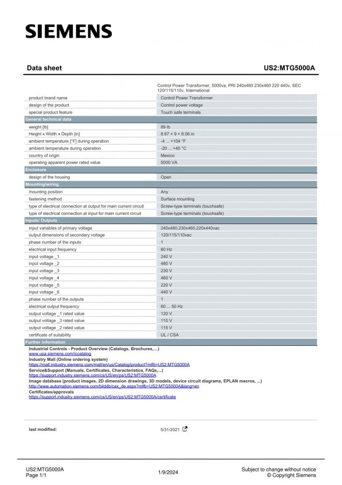 MTG5000A technical document page