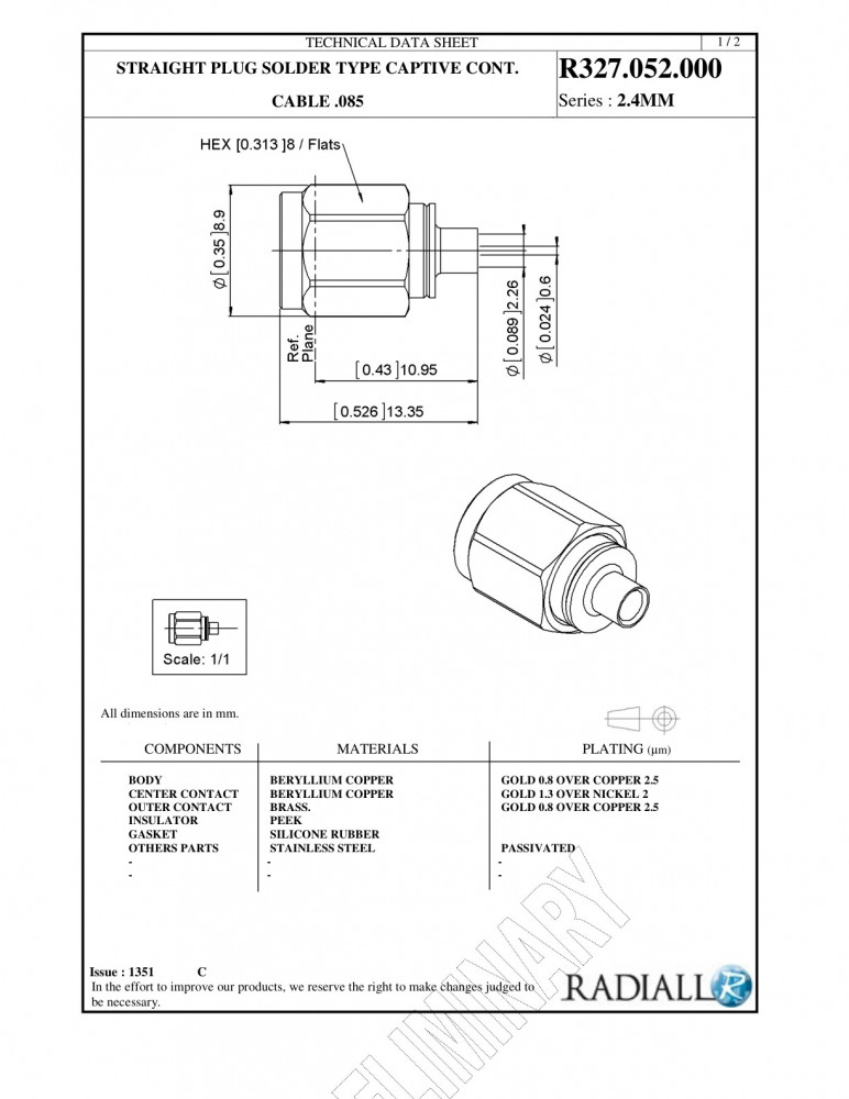 Radiall R327052000 technical datasheet, page 1