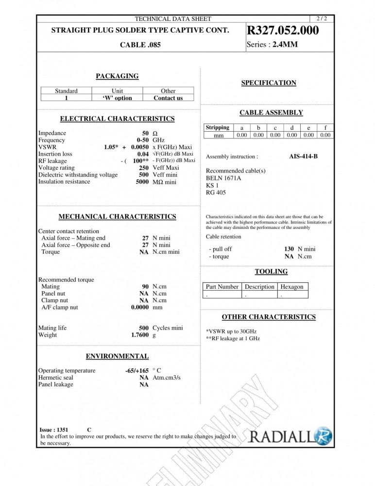 Radiall R327052000 technical datasheet, page 2