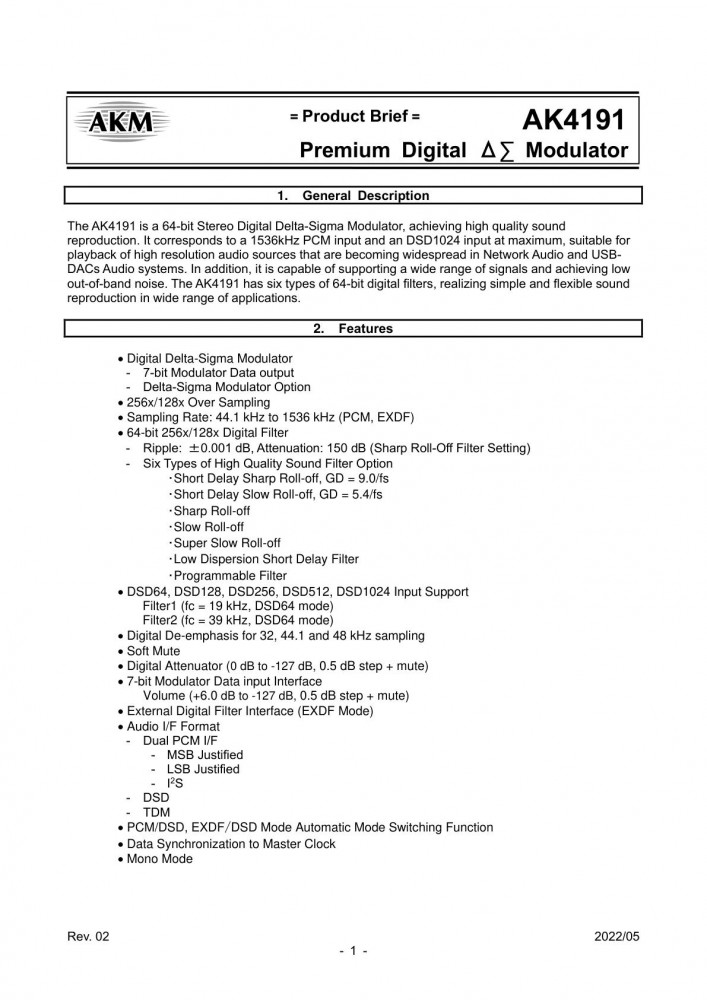 AK4191EQ technical document page 1