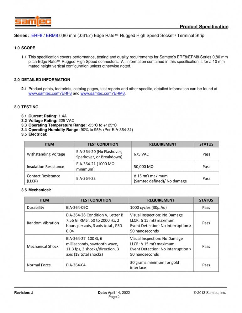 Samtec ERF8 technical document page 2