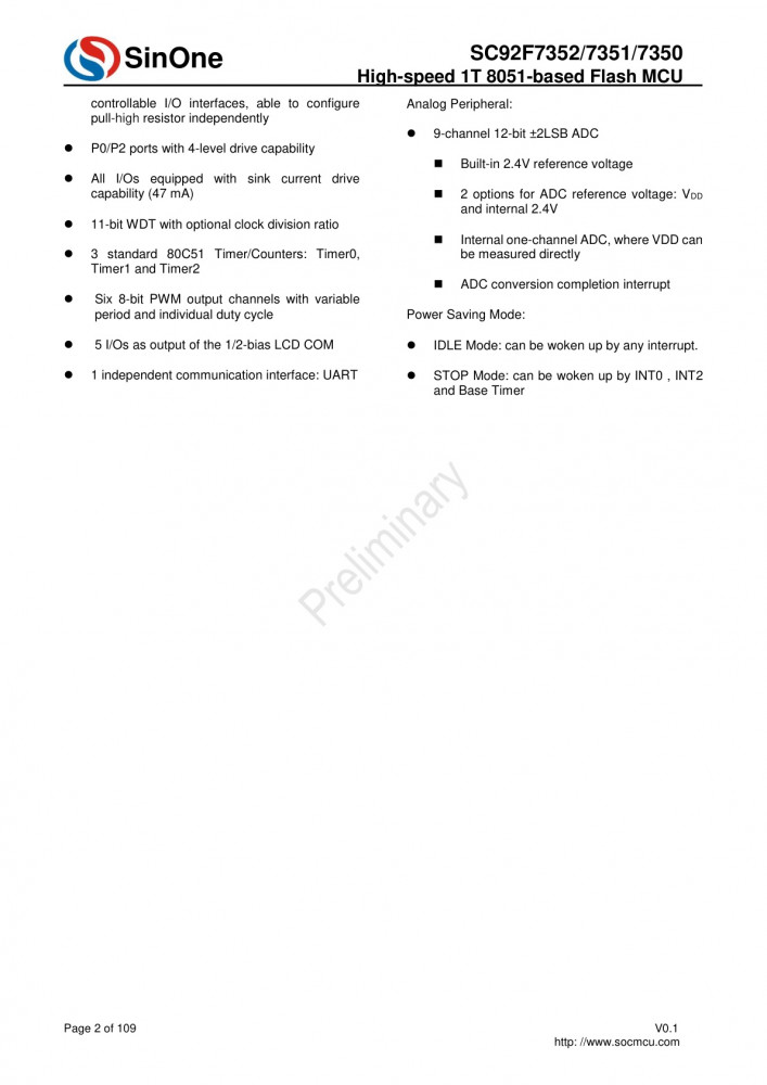 SC92F7351 technical document preview, page 2