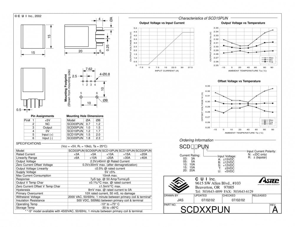 CUI SCD03PUN technical document page
