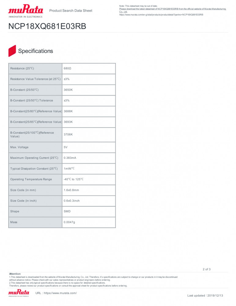 Technical document page 2 for NCP18XQ681E03RB