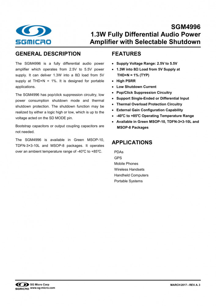 SGM4996 datasheet page 1