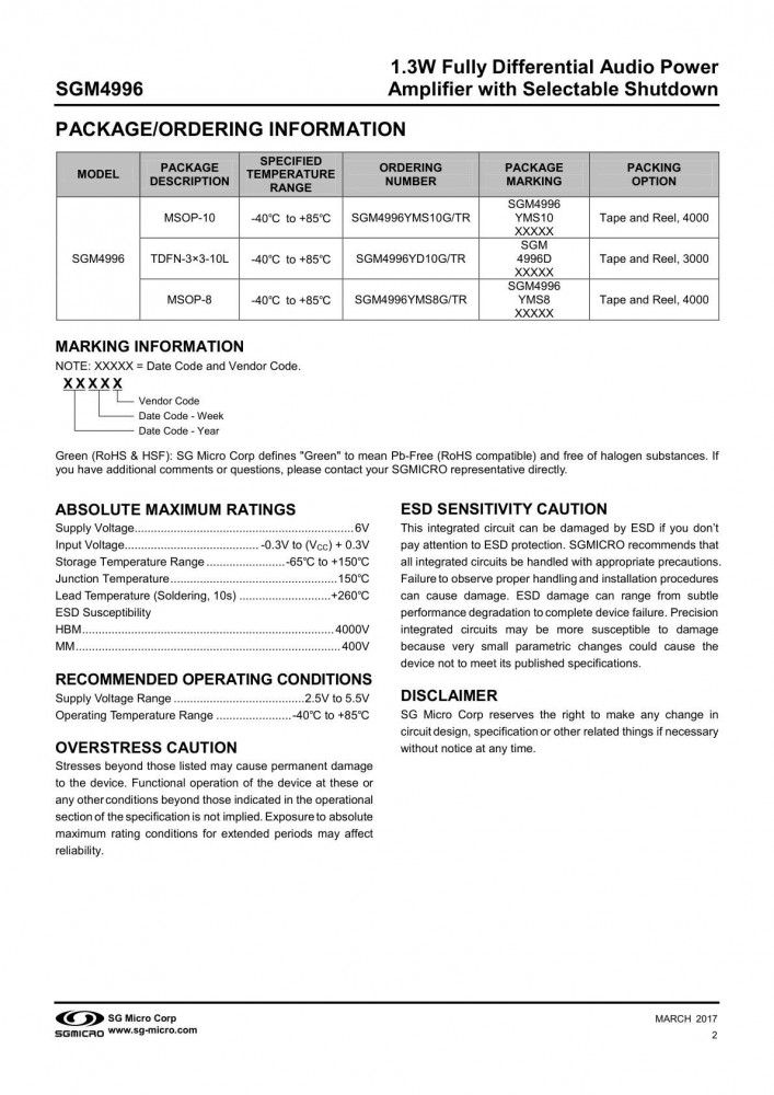 SGM4996 datasheet page 2