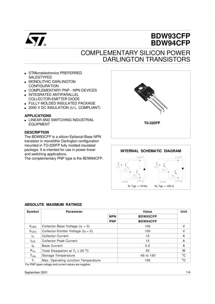 BDW94CFP datasheet page 1