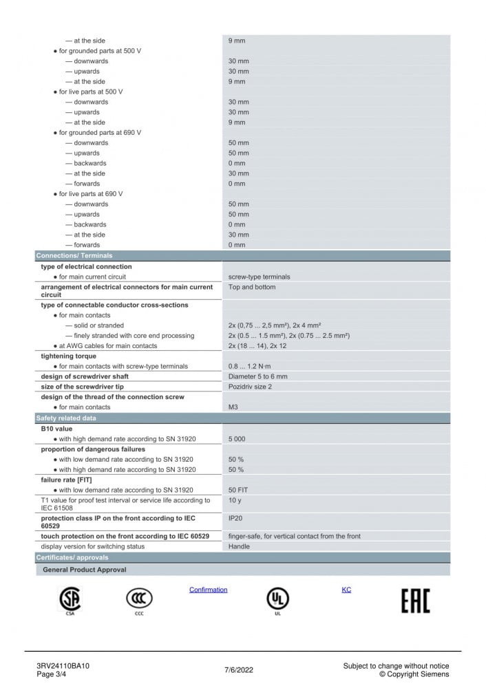 3RV24110BA10 datasheet page 3