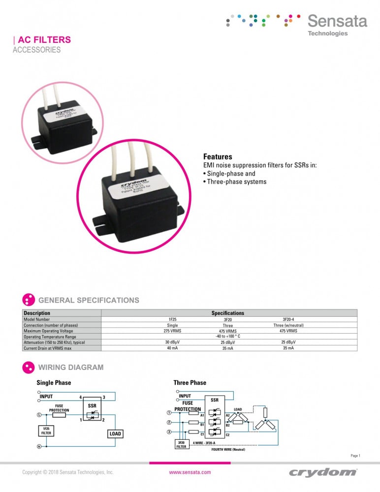 Sensata 3F20 datasheet page 1