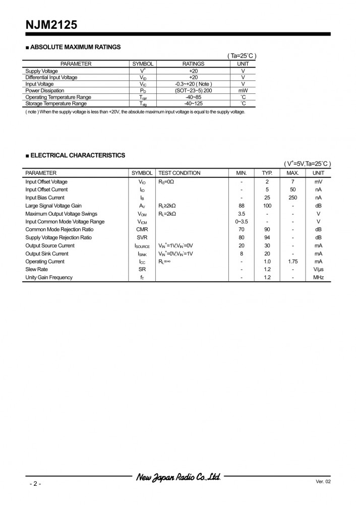 NJM2125F-TE1 datasheet page 2