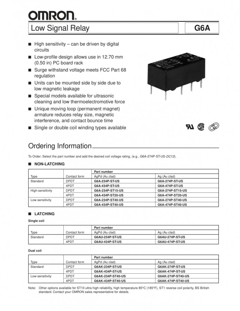 OMRON G6A datasheet page 1