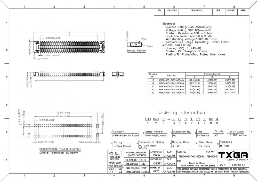 TXGA FBB04005-F20S1033K6M technical document preview