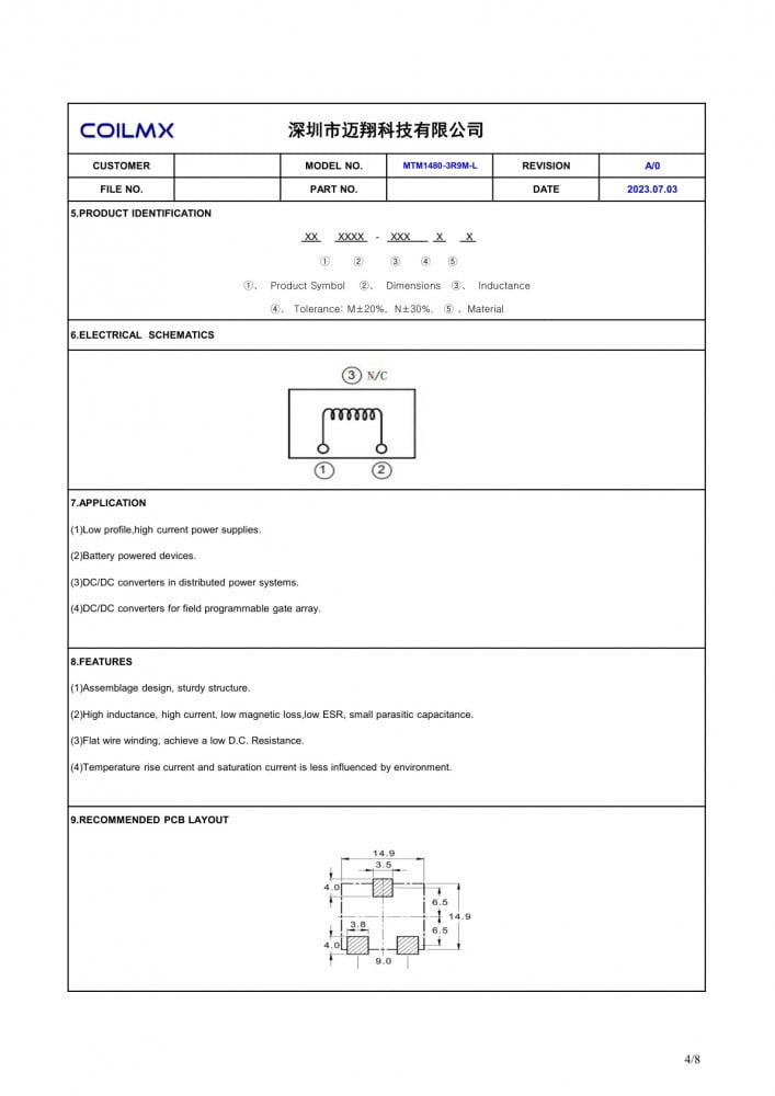 MTM1480-3R9M-L technical document page 4