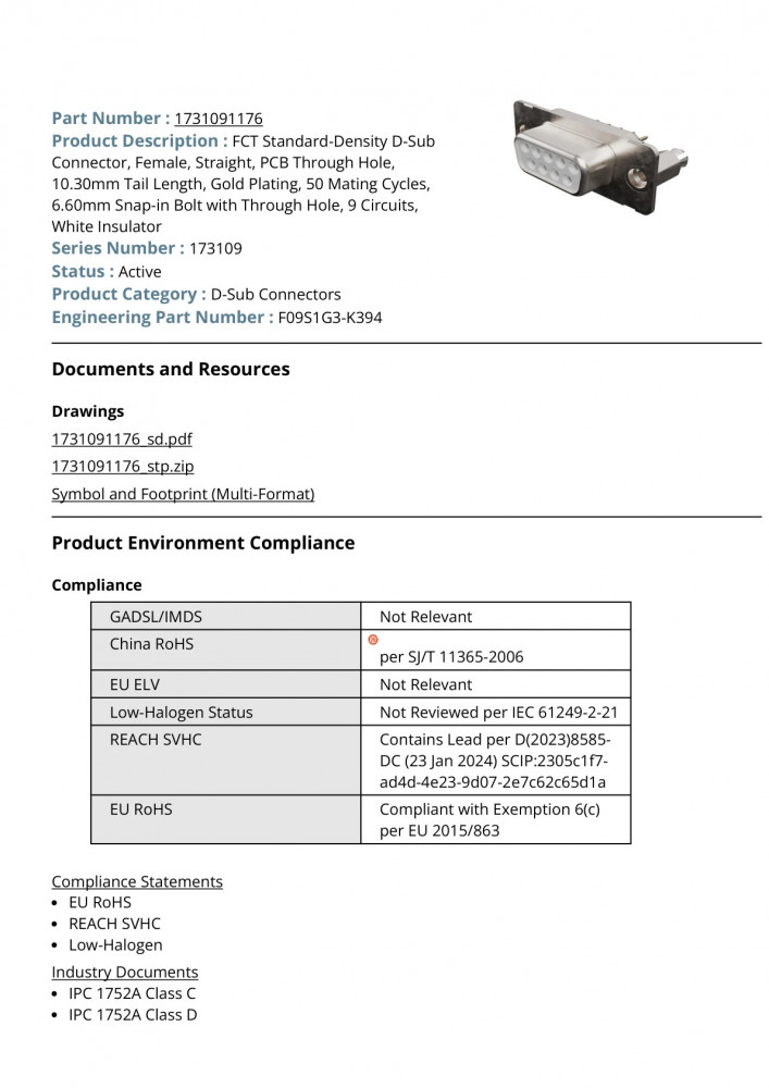 MOLEX 1731091176 technical drawing preview, page 1
