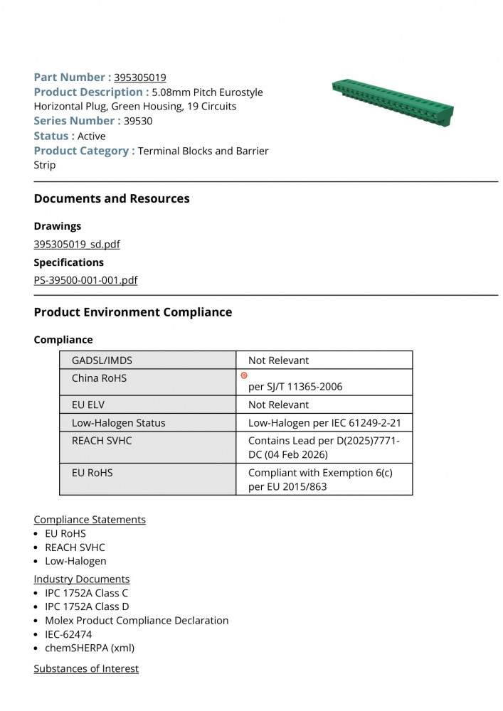 MOLEX 395305019 product document image 1