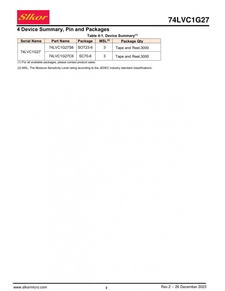 74LVC1G27S6 datasheet page 2