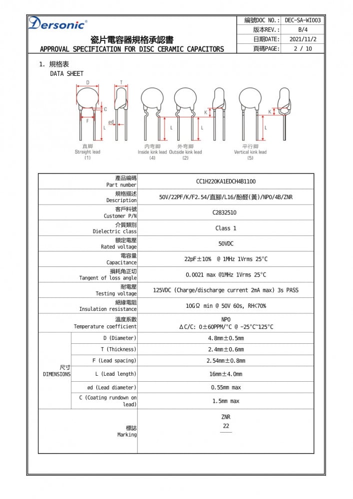 Dersonic approval specification page 3
