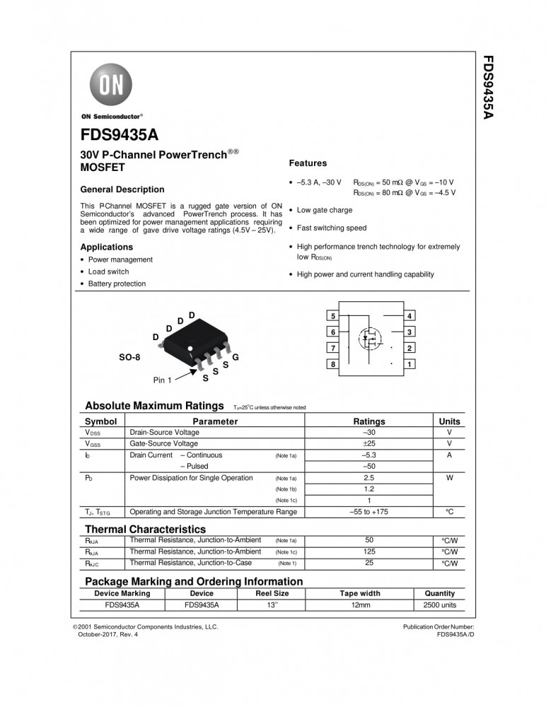 FDS9435A datasheet page 1