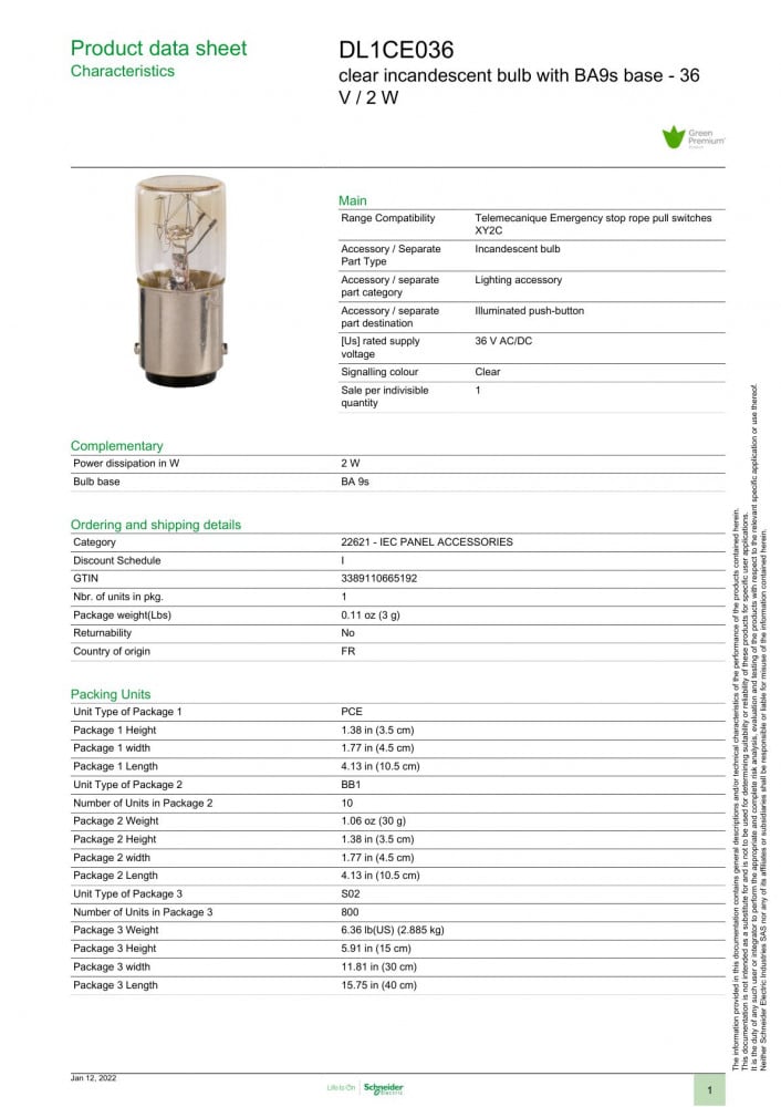 DL1CE036 technical document page 1