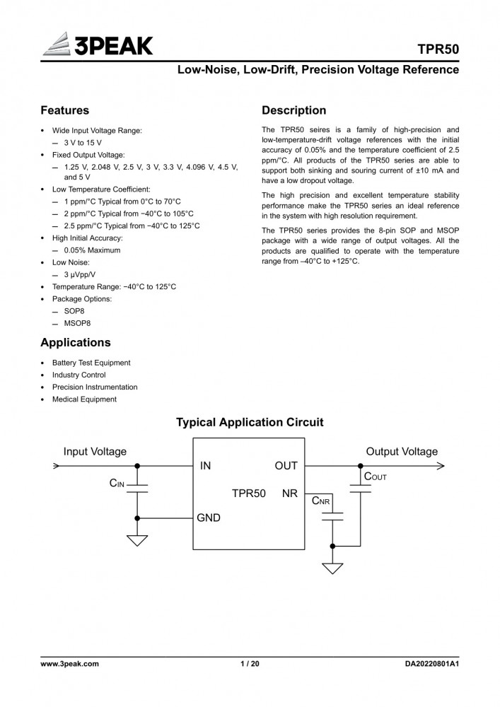 TPR50 datasheet page 1