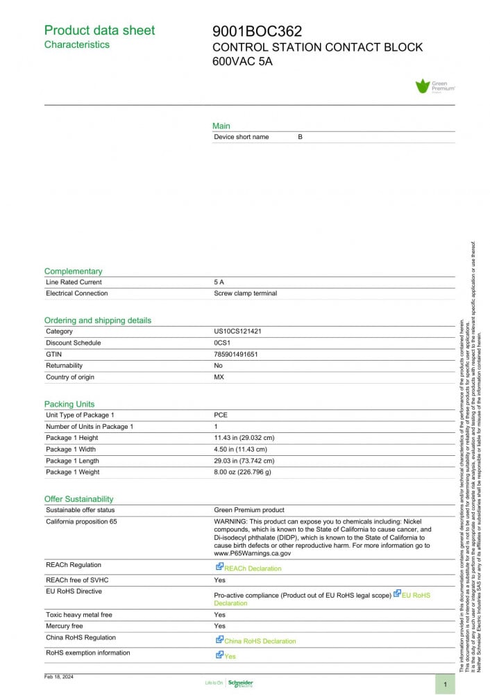 9001BOC362 technical document page 1