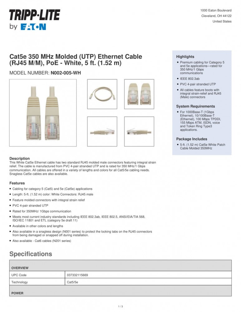 N002-005-WH technical document page 1