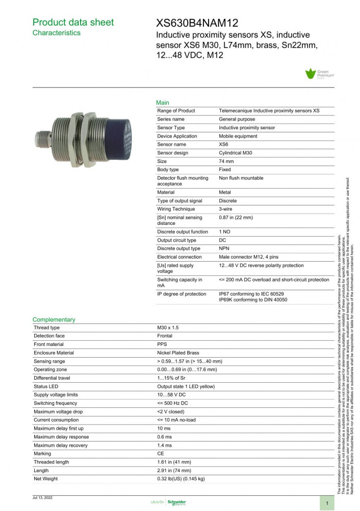 XS630B4NAM12 technical document page 1