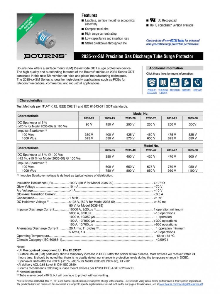 BOURNS 2035 Series datasheet page 1