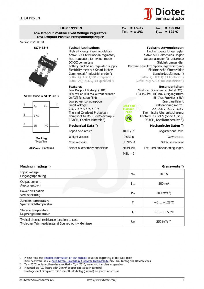 LDI8119xxEN datasheet page 1