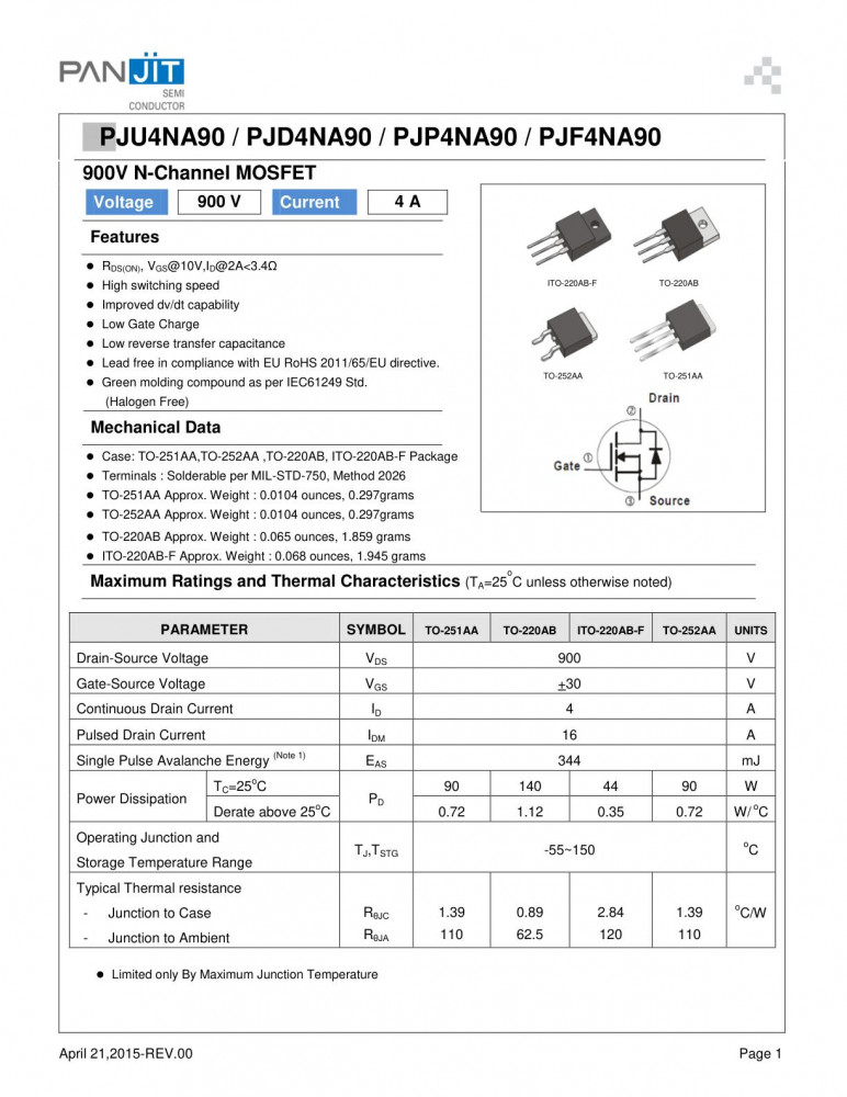 PANJIT PJD4NA90 datasheet page 1