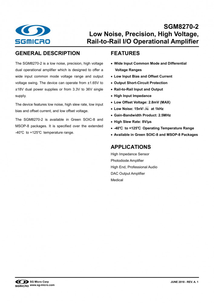 SGM8270-2 datasheet page 1