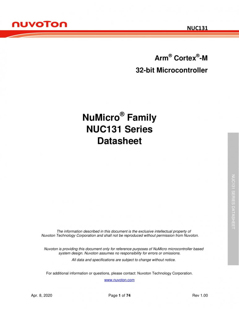 NUC131 datasheet page 1