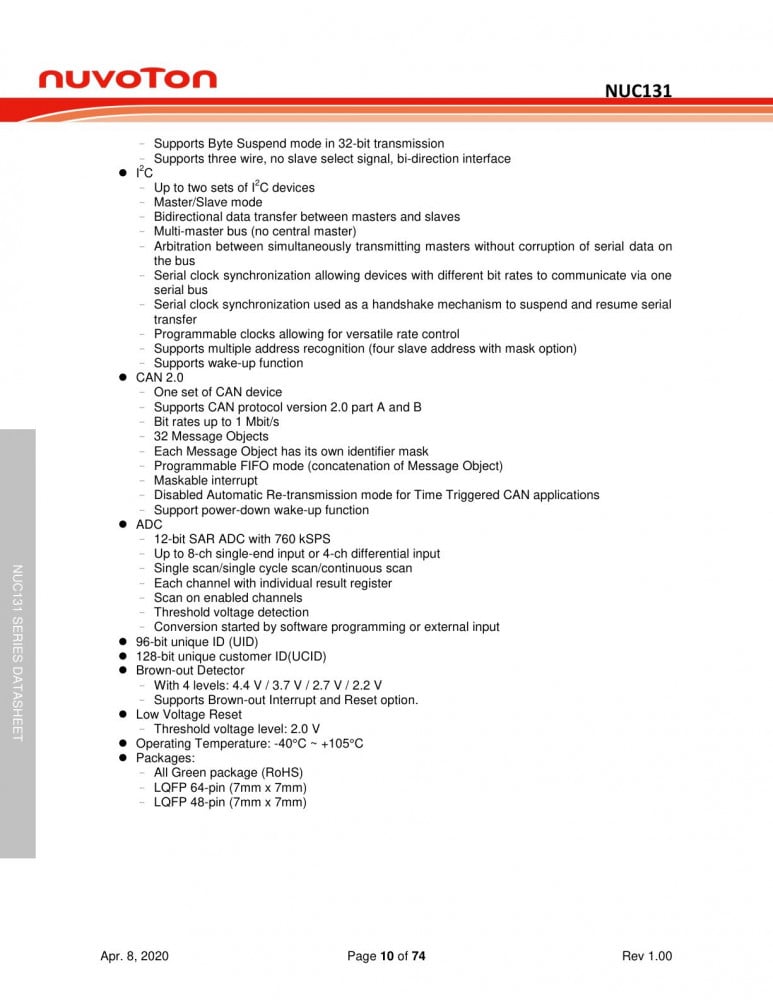 NUC131 datasheet page 10