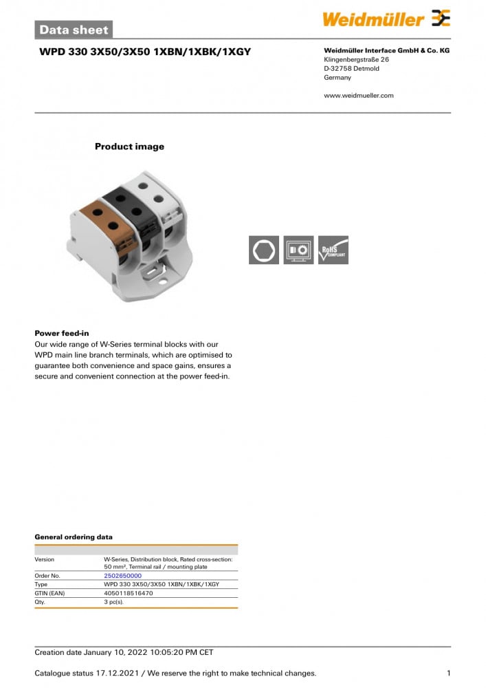 WEIDMULLER 2502650000 document page 1