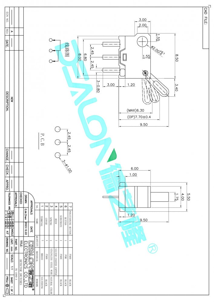 DEALON TK-1080-A detector switch drawing