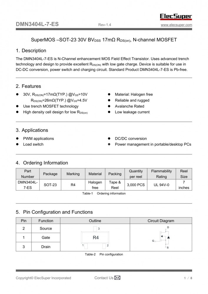DMN3404L-7-ES datasheet page 1