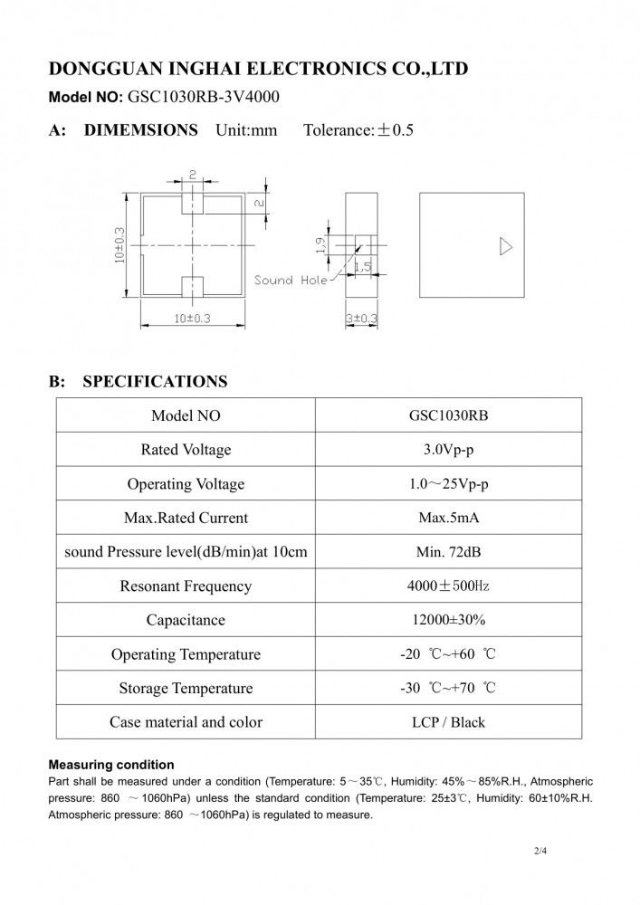 GSC1030RB-3V4000 specification approval document page 2