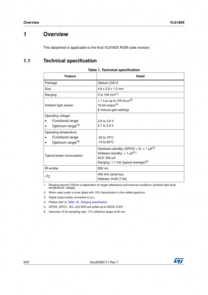 VL6180X datasheet page 8