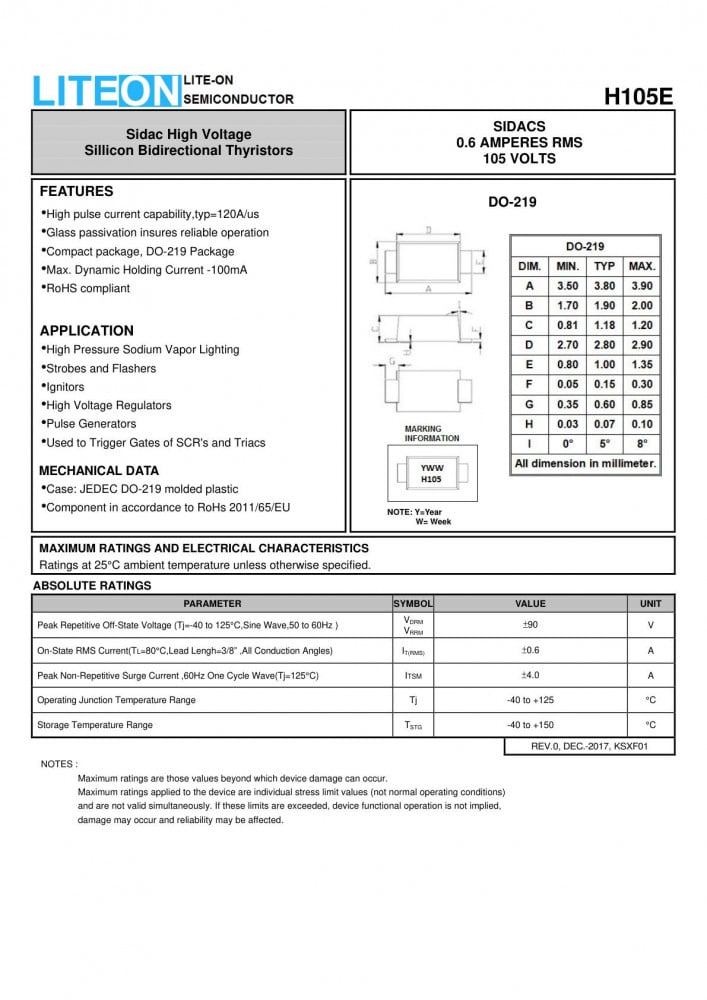 H105E datasheet page 1