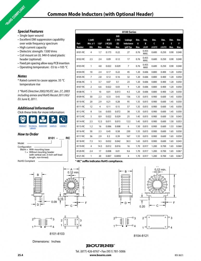 BOURNS 8100 Series datasheet page 1