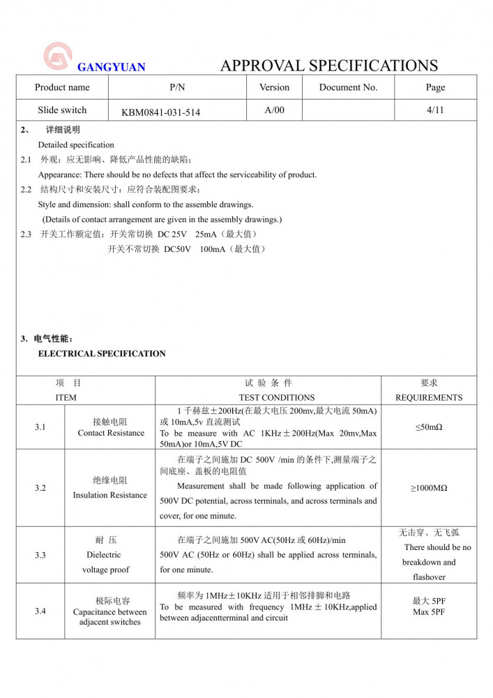 KBM0841-031/514 approval specification page 4