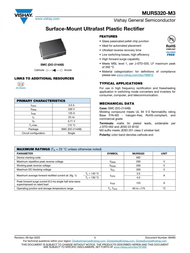 MURS320-M3/ datasheet page 1